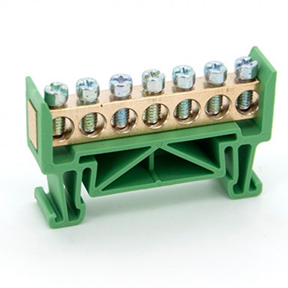 Listwa zerowa zaciskowa, 7 otworowa, do mocowania na szynie.